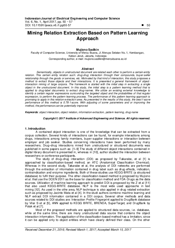 Pdf Mining Relation Extraction Based On Pattern Learning Approach