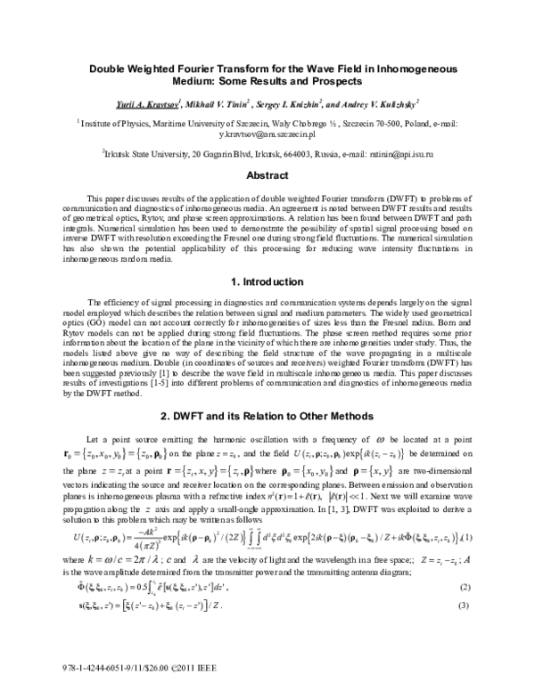 (PDF) Double weighted Fourier transform for the wave field in inhomogeneous medium: Some results ...