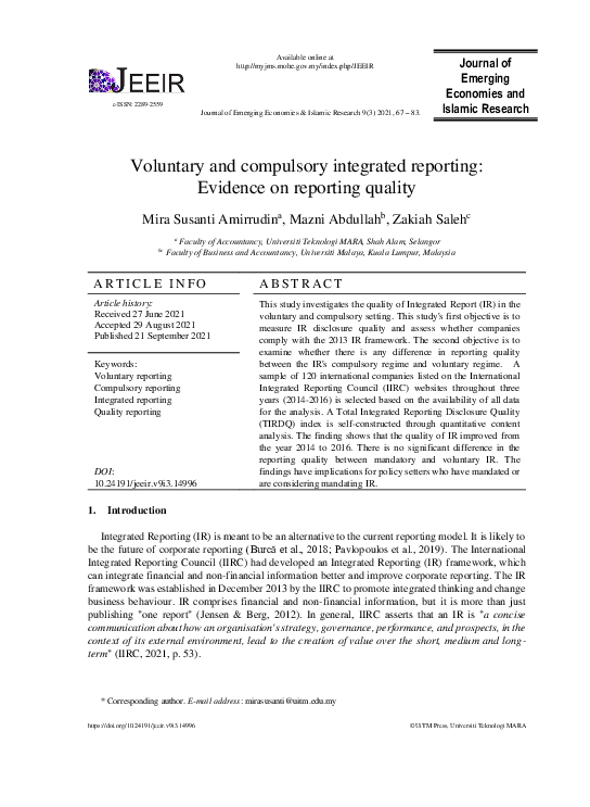 (PDF) Voluntary and compulsory integrated reporting: Evidence on ...