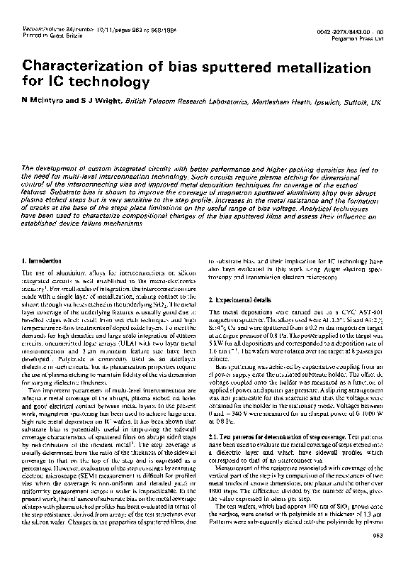 (PDF) Characterization of bias sputtered metallization for IC technology