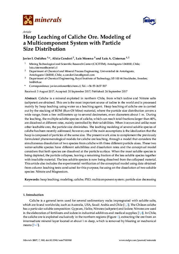 (PDF) Heap Leaching of Caliche Ore. Modeling of a Multicomponent System with Particle Size ...