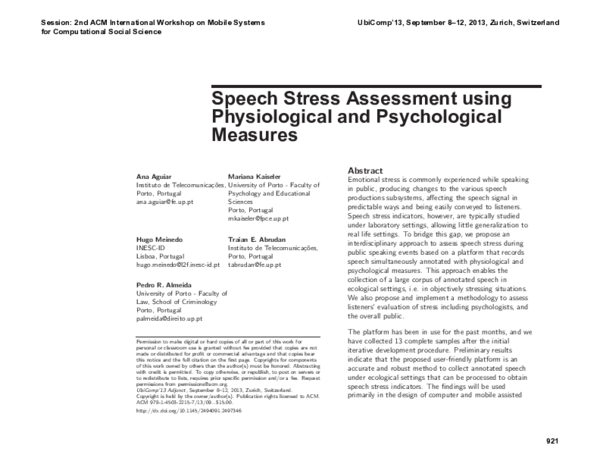 (PDF) Speech stress assessment using physiological and psychological measures
