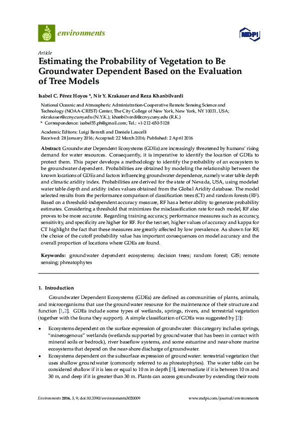 (PDF) Estimating the Probability of Vegetation to Be Groundwater Dependent Based on the ...