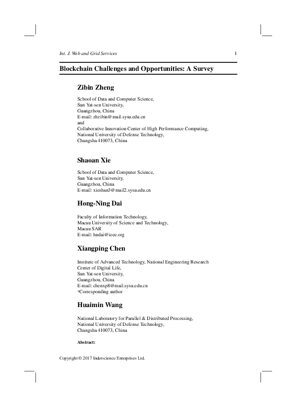 Pdf Blockchain Challenges And Opportunities A Survey