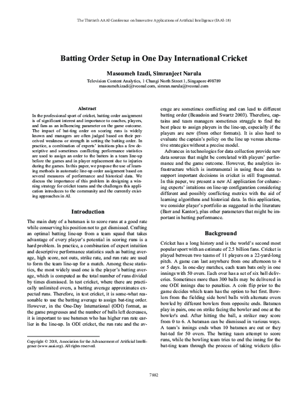 (PDF) Batting Order Setup in One Day International Cricket | Simranjeet ...
