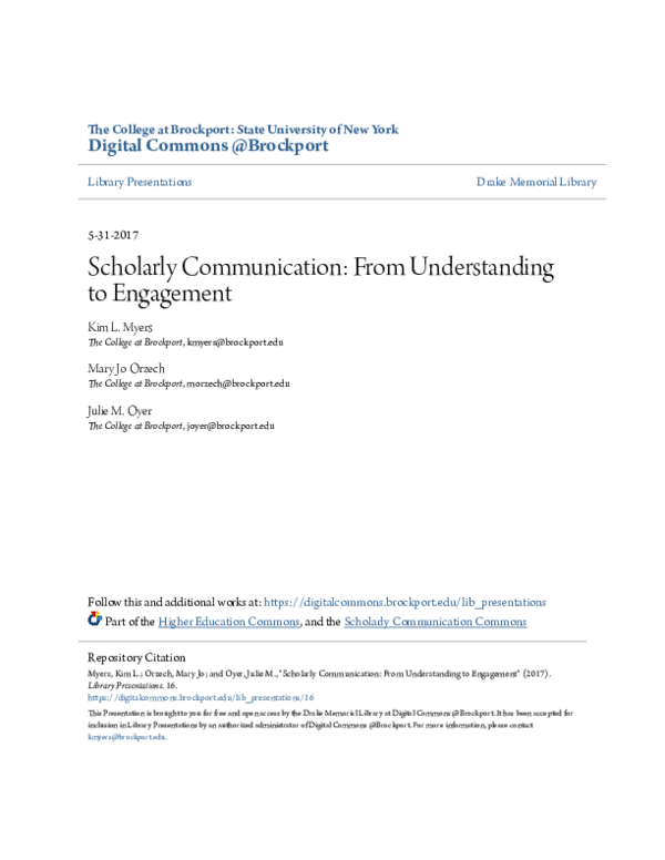 (PDF) Scholarly Communication: From Understanding to Engagement