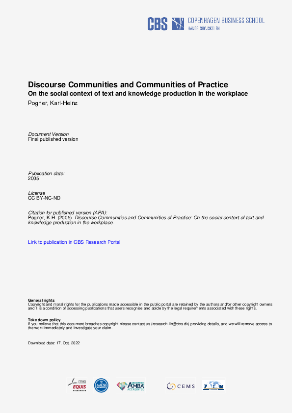 (PDF) Discourse communities and communities of practice: Membership, conflict, and diversity