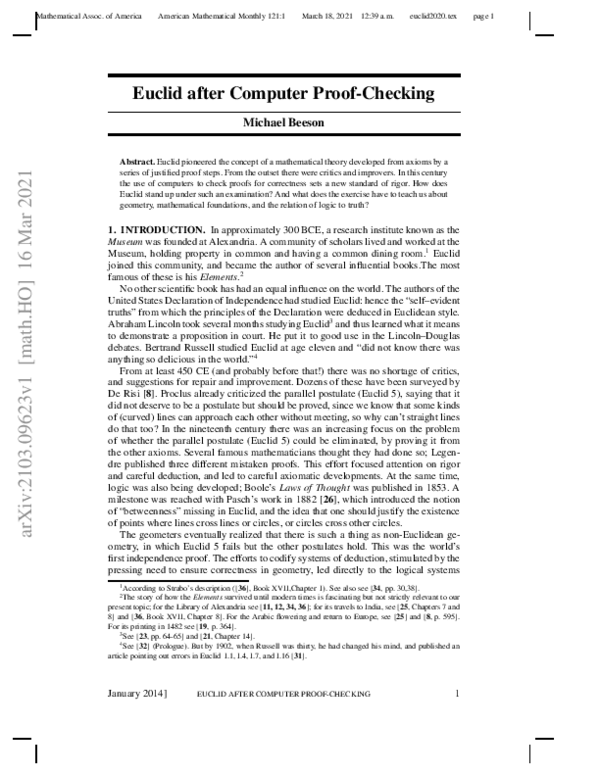 (PDF) Euclid after Computer Proof-Checking