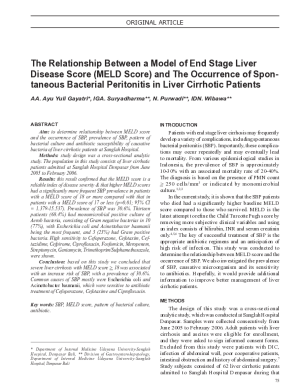 (PDF) The relationship between a model of end stage liver disease score ...