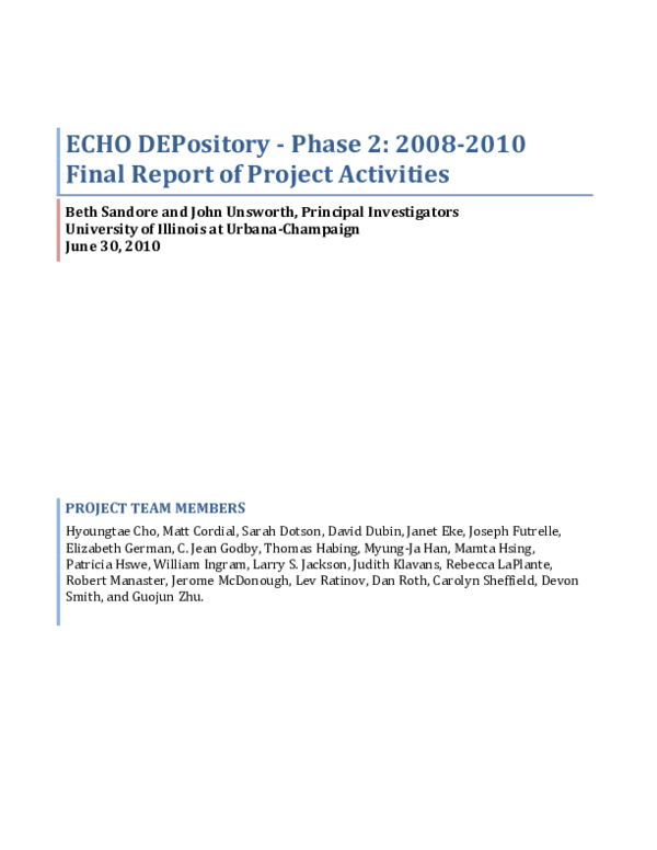 (PDF) ECHO DEPository-Phase 2: 2008-2010 Final Report of Project Activities