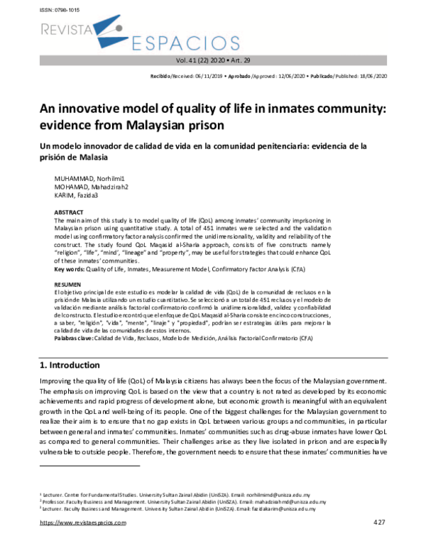 (PDF) An innovative model of quality of life in inmates community ...