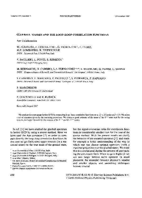 Pdf Glueball Masses And The Loop Loop Correlation Functions Gaetano