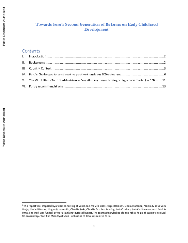 (PDF) Towards Peru’s Second Generation of Reforms on Early Childhood Development | Priscila Vera ...