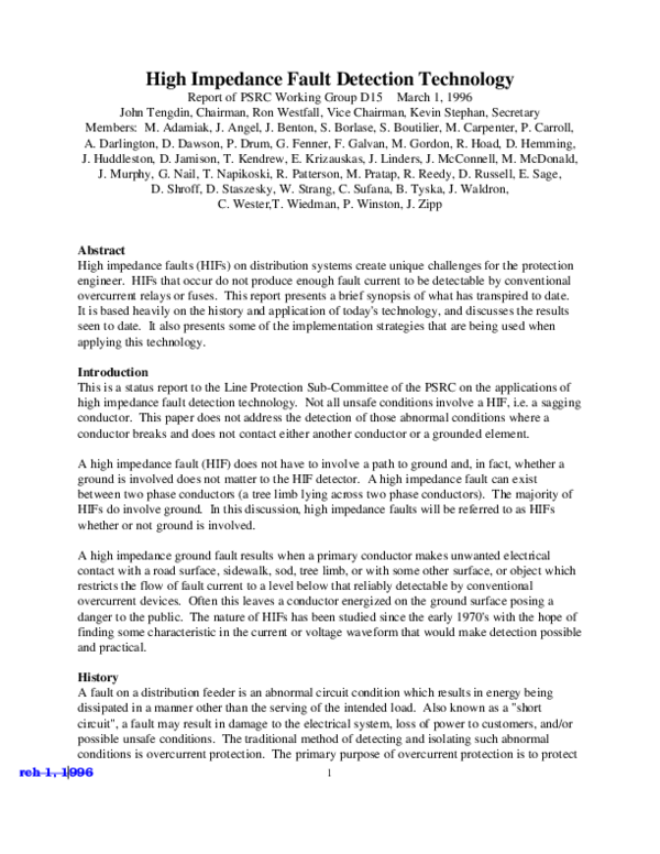 (PDF) High Impedance Fault Detection Technology