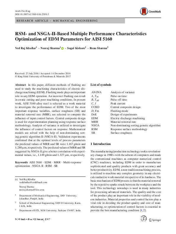 (PDF) RSM- and NSGA-II-Based Multiple Performance Characteristics Optimization of EDM Parameters ...