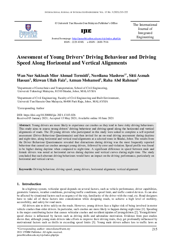 (PDF) Assessment of Young Drivers’ Driving Behaviour and Driving Speed along Horizontal and ...