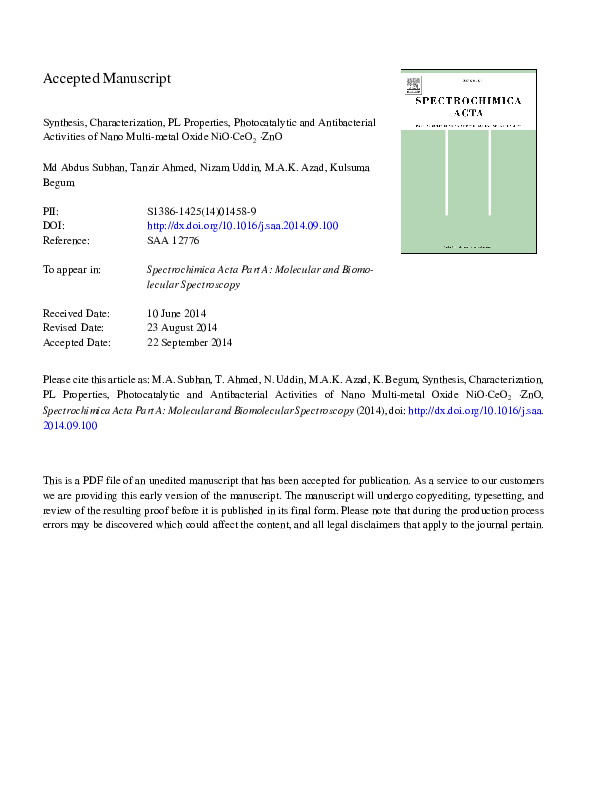 Pdf Synthesis Characterization Pl Properties Photocatalytic And