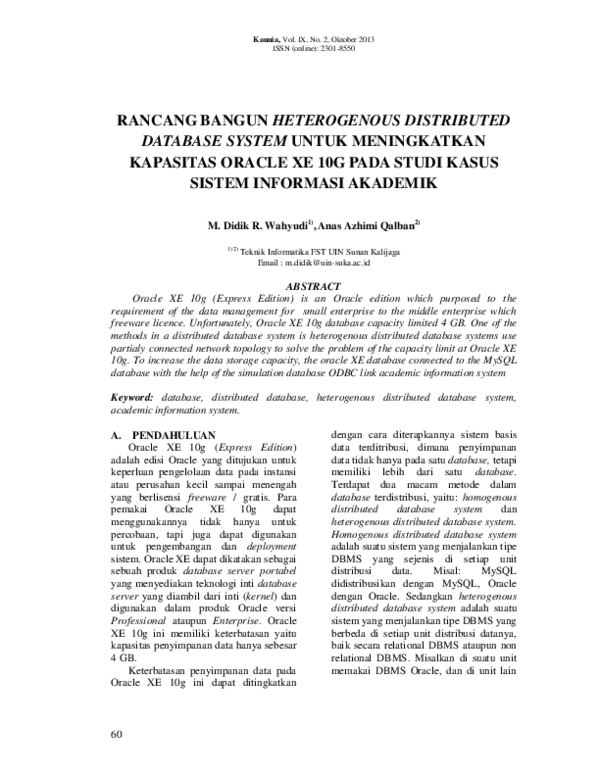 (PDF) Rancang Bangun Heterogenous Distributed Database System Untuk Meningkatkan Kapasitas ...