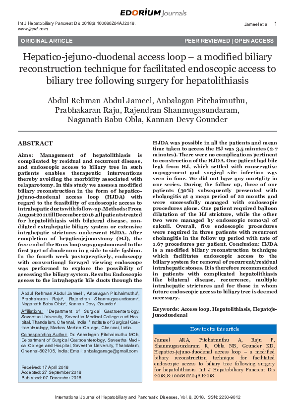 (PDF) Hepatico-jejuno-duodenal access loop – a modified biliary ...