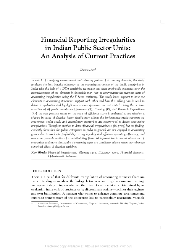 (PDF) Financial Reporting Irregularities in Indian Public Sector Units ...