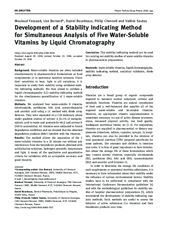 (PDF) Development of a Stability Indicating Method for Simultaneous Analysis of Five Water ...