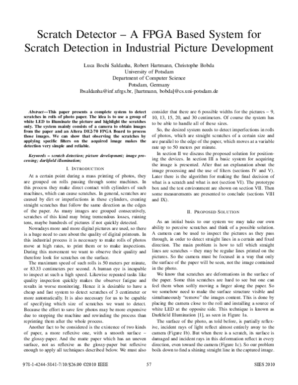 (PDF) Scratch detector–A FPGA based system for scratch detection in ...