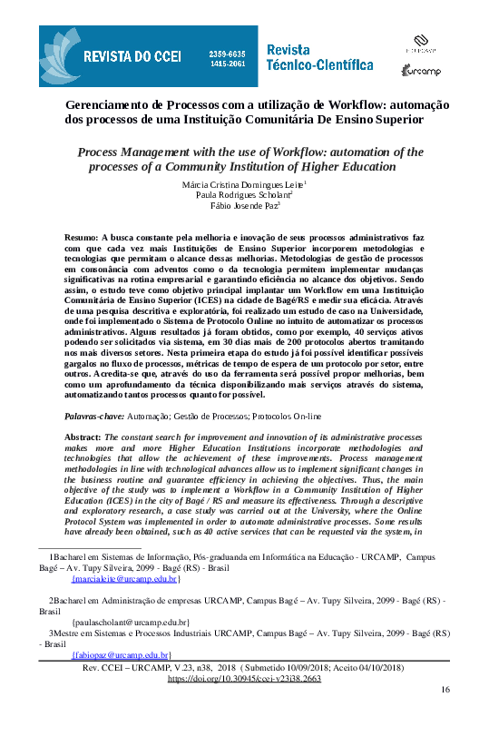 Pdf Gerenciamento De Processos Com A Utilização De Workflow Automação Dos Processos De Uma