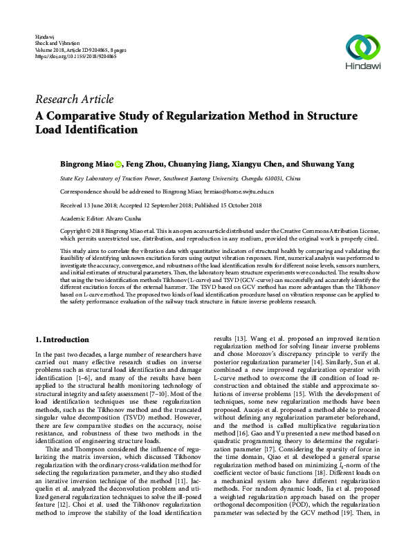 (PDF) A Comparative Study of Regularization Method in Structure Load Identification