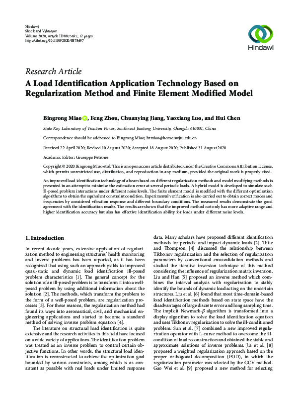 (PDF) A Load Identification Application Technology Based on Regularization Method and Finite ...