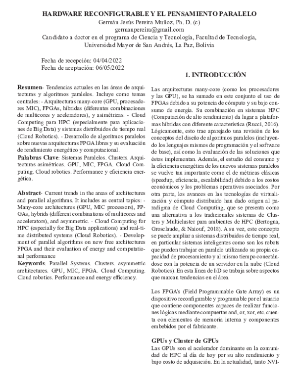 (PDF) HARDWARE RECONFIGURABLE Y EL PENSAMIENTO PARALELO Germán Jesús Pereira Muñoz, Ph. D. (c ...