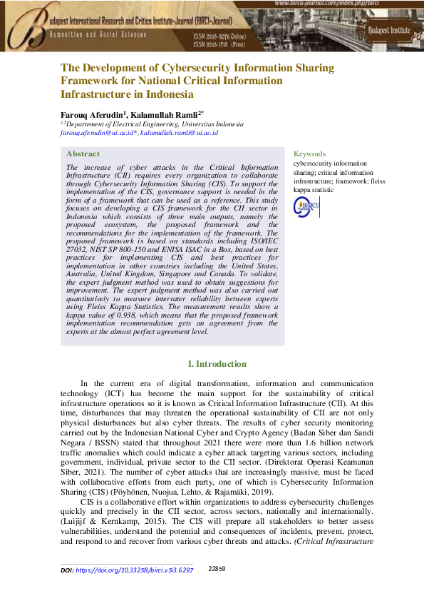 (PDF) The Development of Cybersecurity Information Sharing Framework for National Critical ...
