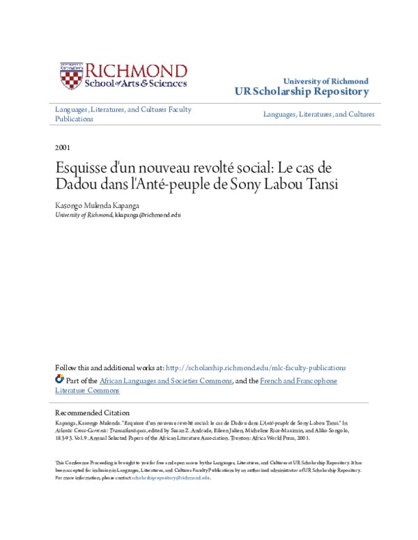 (PDF) Esquisse d'un nouveau revolté social: Le cas de Dadou dans l'Anté ...