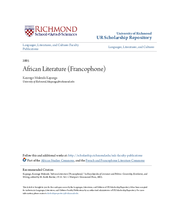 (PDF) African Literature (Francophone)