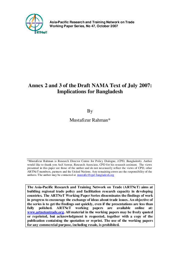 (PDF) Annex 2 and 3 of the Draft NAMA Text of July 2007: Implications ...