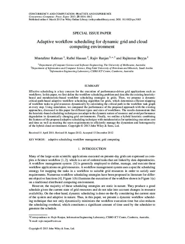 Pdf Adaptive Workflow Scheduling For Dynamic Grid And Cloud Computing Environment Md