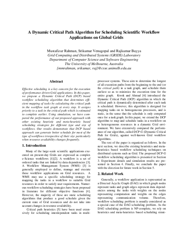 Pdf A Dynamic Critical Path Algorithm For Scheduling Scientific Workflow Applications On