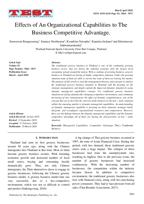 (PDF) Effects of An Organizational Capabilities to The Business Competitive Advantage