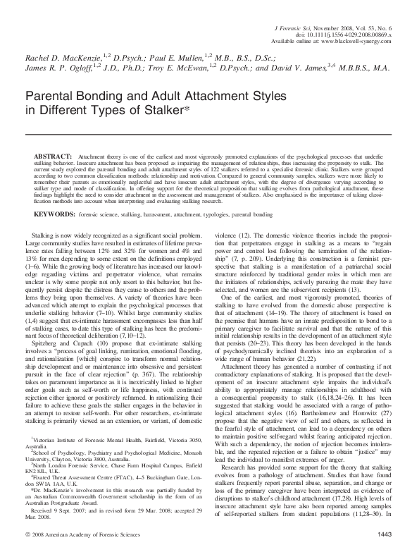 (PDF) Parental Bonding and Adult Attachment Styles in Different Types of Stalker*