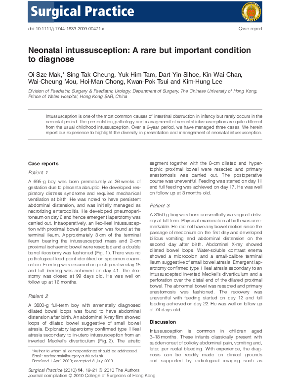 (PDF) Neonatal intussusception: A rare but important condition to diagnose