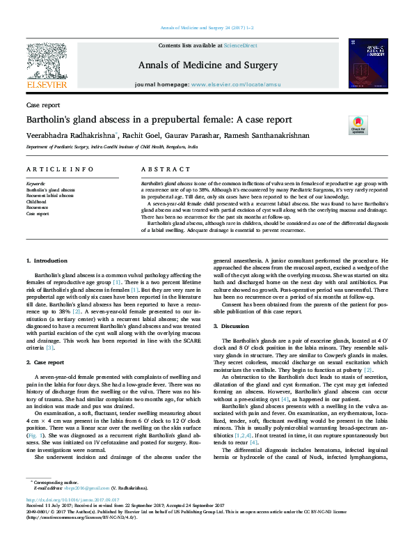 (PDF) Bartholin's gland abscess in a prepubertal female: A case report