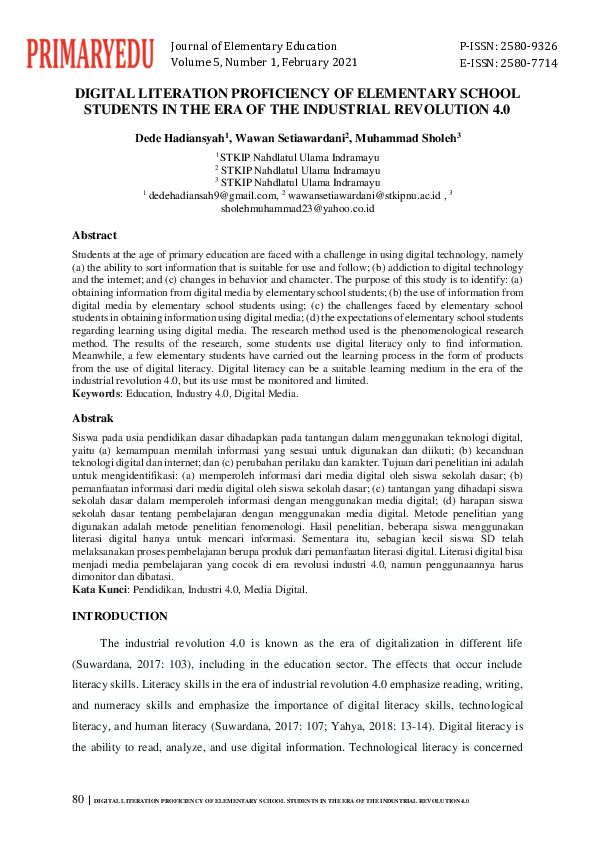(PDF) Digital Literation Proficiency of Elementary School Students in ...