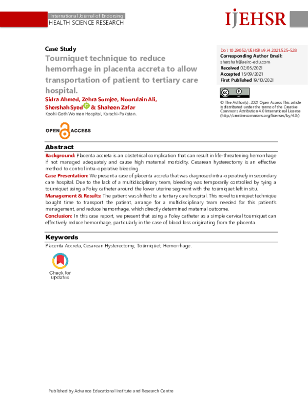 (PDF) Tourniquet technique to reduce hemorrhage in placenta accreta to ...