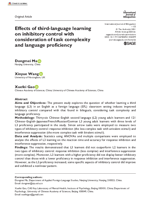 (PDF) Effects of third-language learning on inhibitory control with consideration of task ...