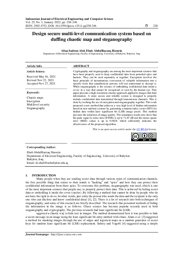 (PDF) Design secure multi-level communication system based on duffing chaotic map and steganography