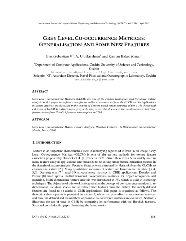 (PDF) Grey Level Co-Occurrence Matrices: Generalisation and Some New Features