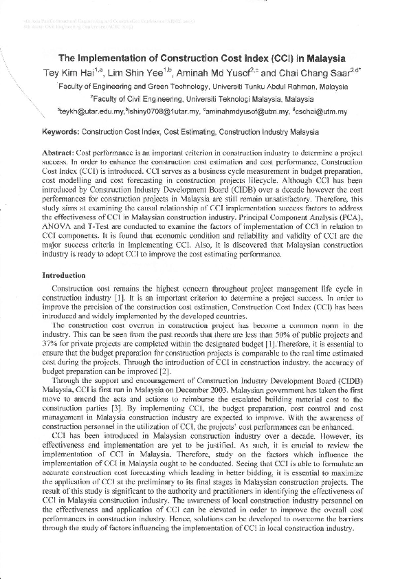 (PDF) The implementation of construction cost index (CCI) in Malaysia