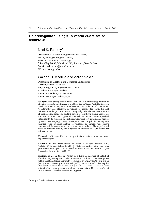 Pdf Gait Recognition Using Sub Vector Quantisation Technique