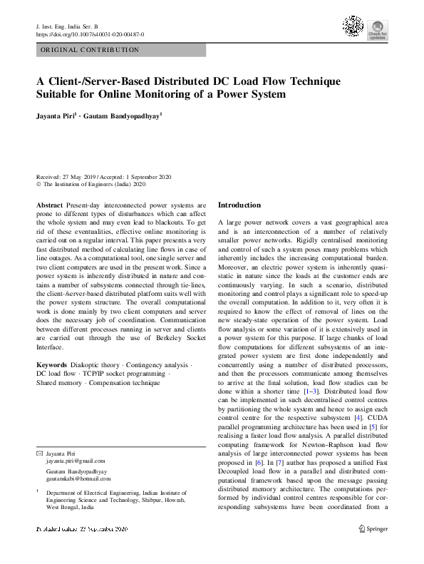 (PDF) A Client-/Server-Based Distributed DC Load Flow Technique Suitable for Online Monitoring ...
