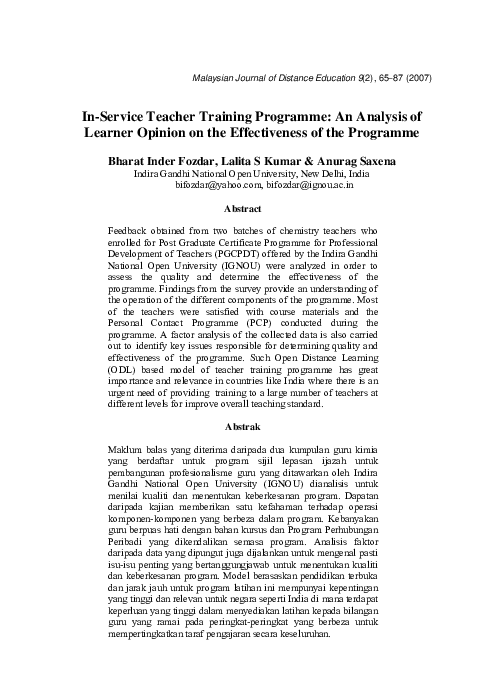 (PDF) In-Service Teacher Training Programme: An Analysis of Learner Opinion on the Effectiveness ...