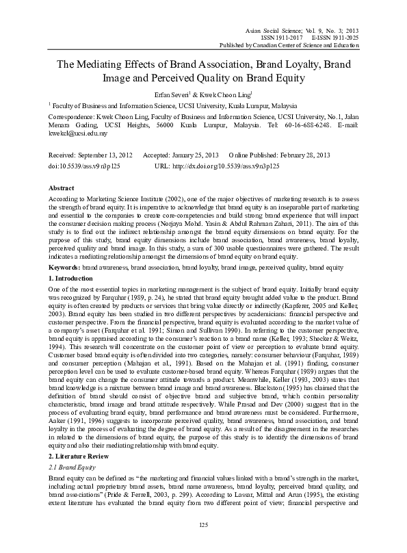 (PDF) The Mediating Effects of Brand Association, Brand Loyalty, Brand Image and Perceived ...